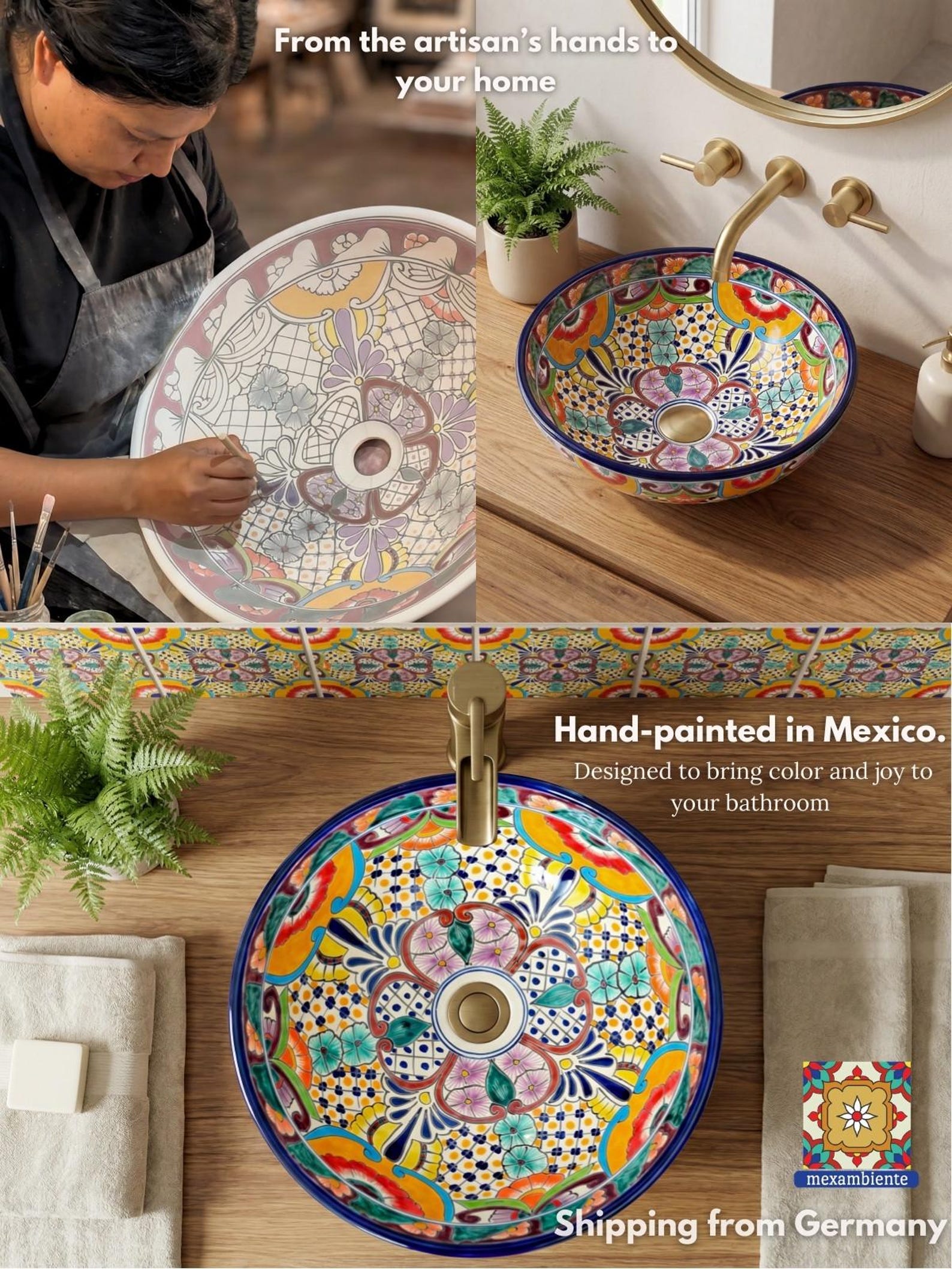 FRIEDA - Mexican Handpainted Washbasin Round Sink MEDIUM Talavera ...