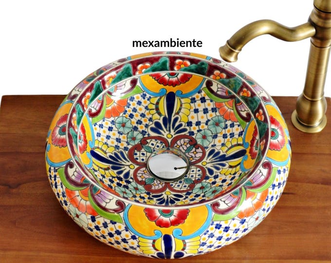 FRIEDA - Mexican Handpainted Round Washbasin Vessel Sink Colorful ...