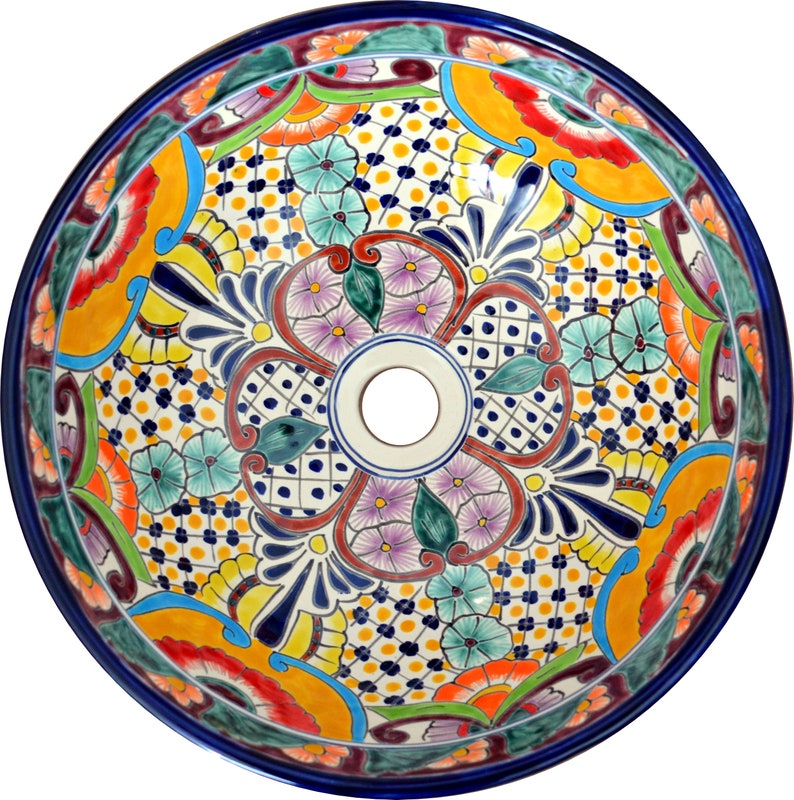FRIEDA - Mexican Handpainted Washbasin Round Sink MEDIUM Talavera ...