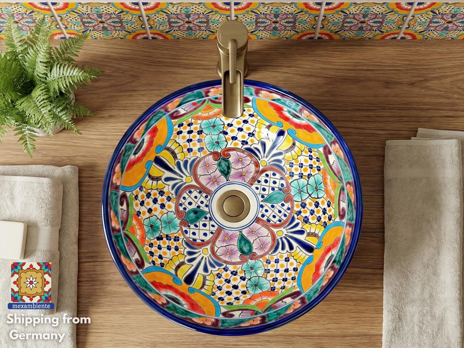 FRIEDA - Mexican Handpainted Washbasin Round Sink MEDIUM Talavera ...