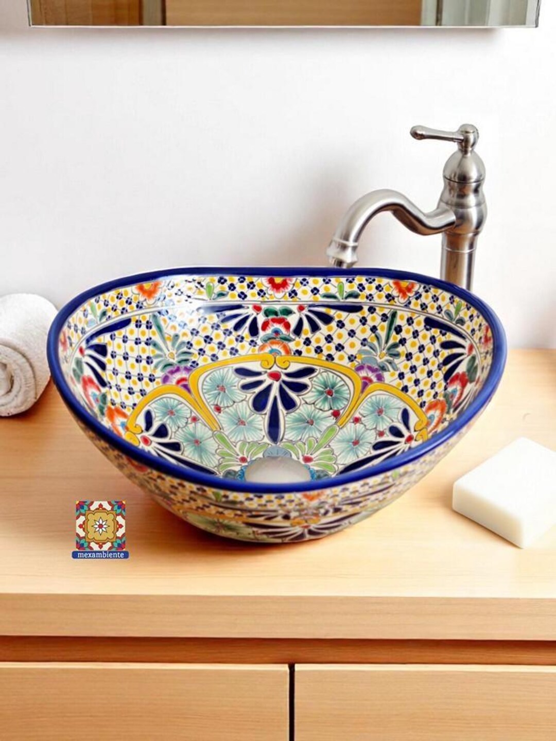 CARIBE - Stunning Oval Mexican Ceramic Washbasin. This Hand-painted ...