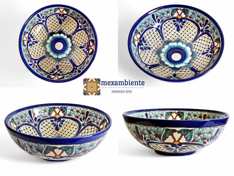 GUANAJUATO - Mexican Handpainted Washbasin Round Sink MEDIUM Talavera ...