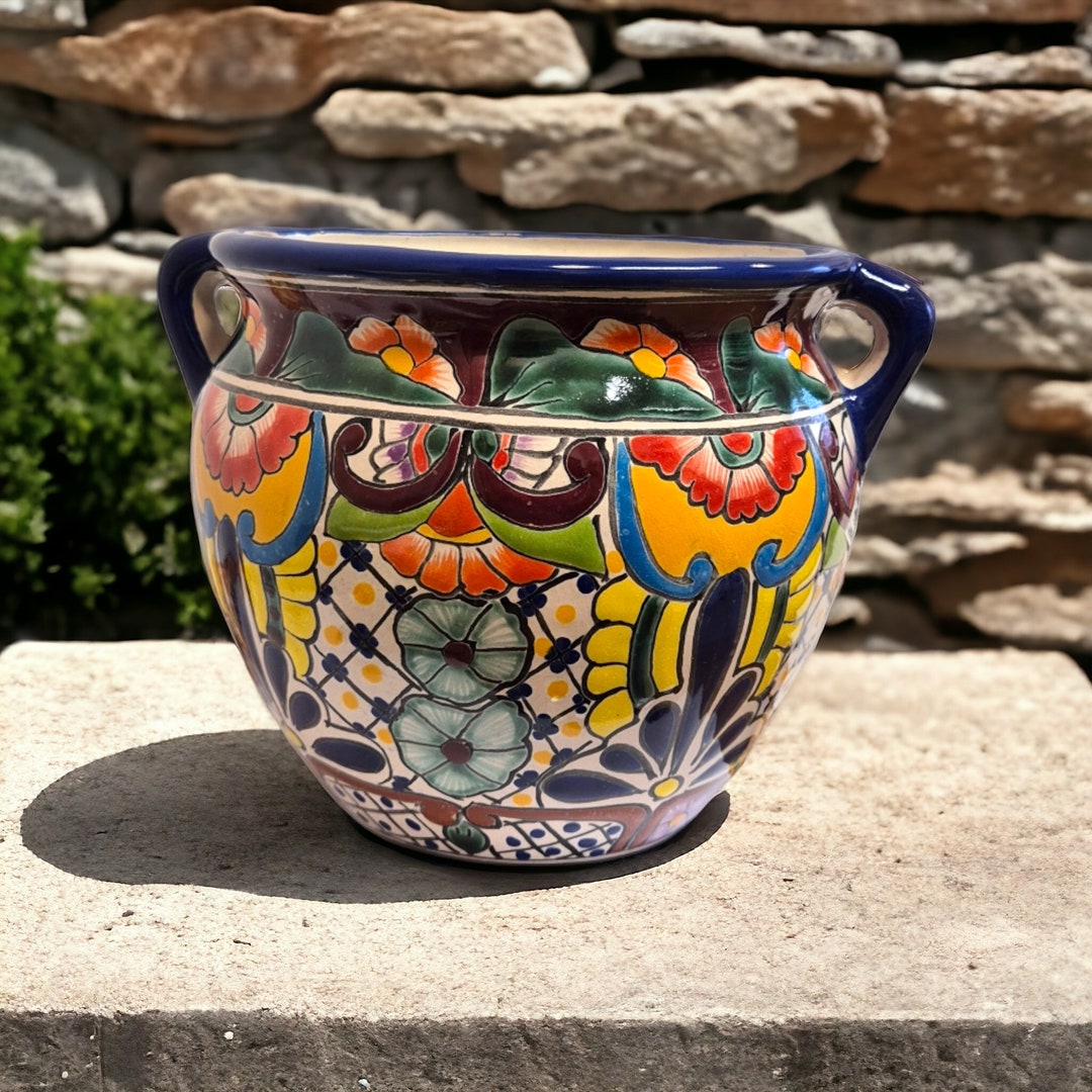 FRIEDA Mexican Colorful Planter, Small Flower Pot With Handles 17 Cm ...