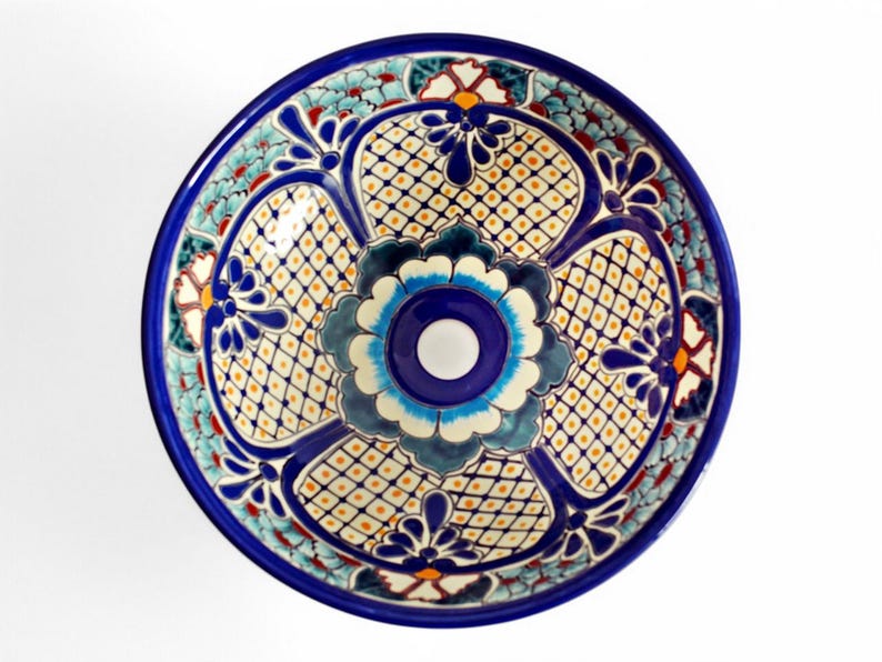 GUANAJUATO - Mexican Handpainted Washbasin Round Sink MEDIUM Talavera ...