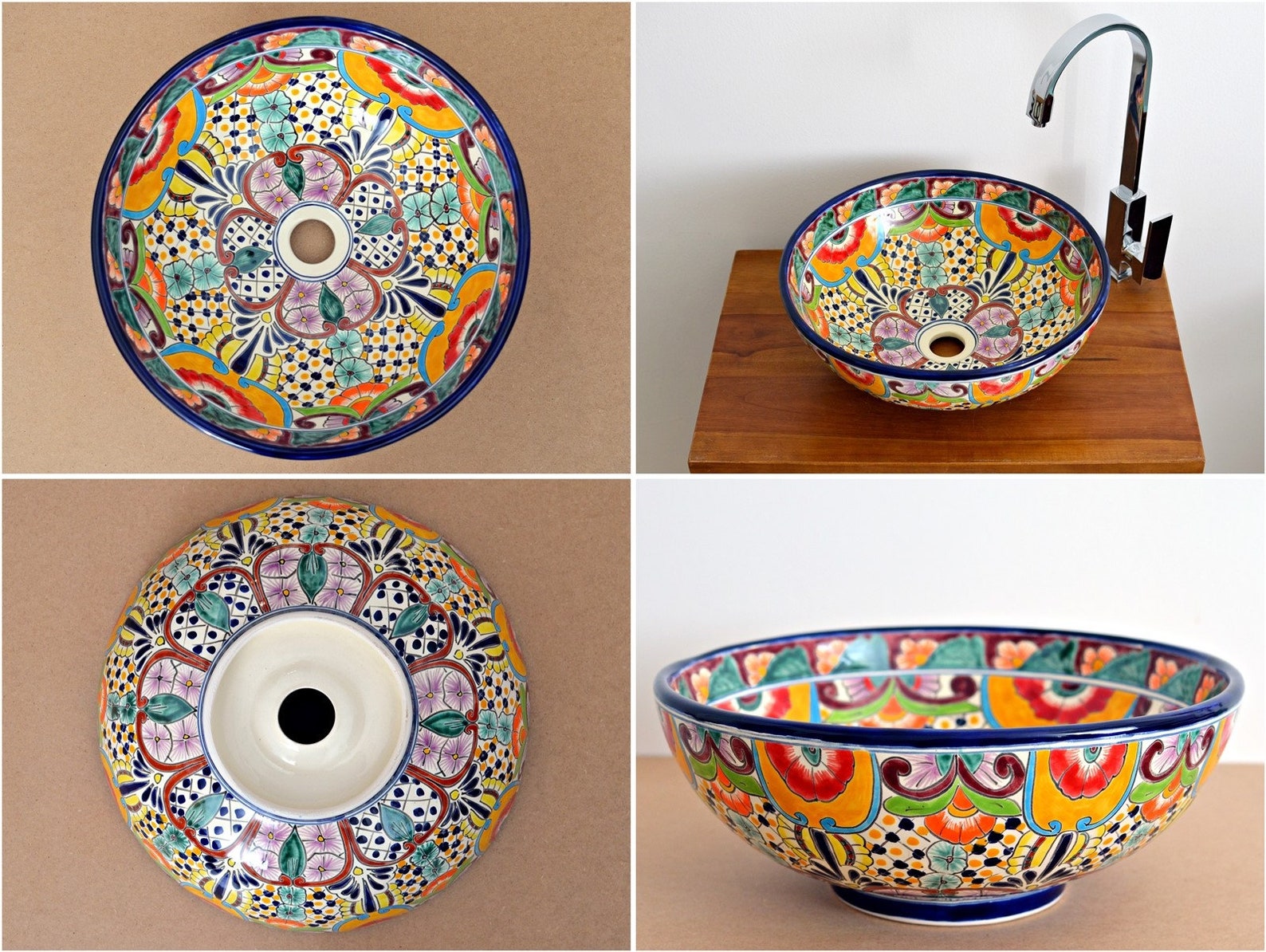 FRIEDA - Mexican Handpainted Washbasin Round Sink MEDIUM Talavera ...
