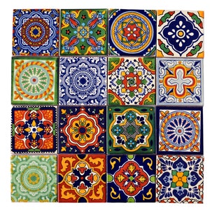 16 Mexican Tiles Hand-painted Talavera Pattern Tiles Approx. - Etsy ...
