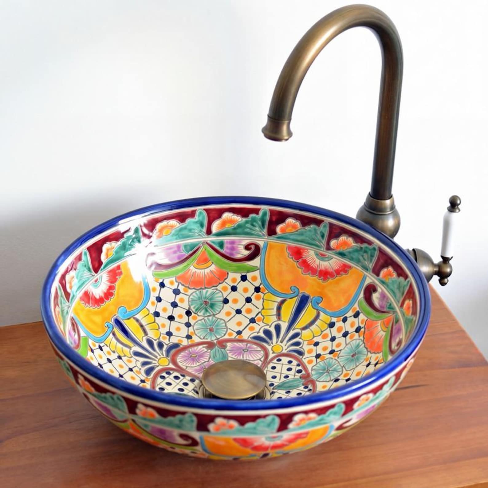 FRIEDA - Mexican Handpainted Washbasin Round Sink MEDIUM Talavera ...
