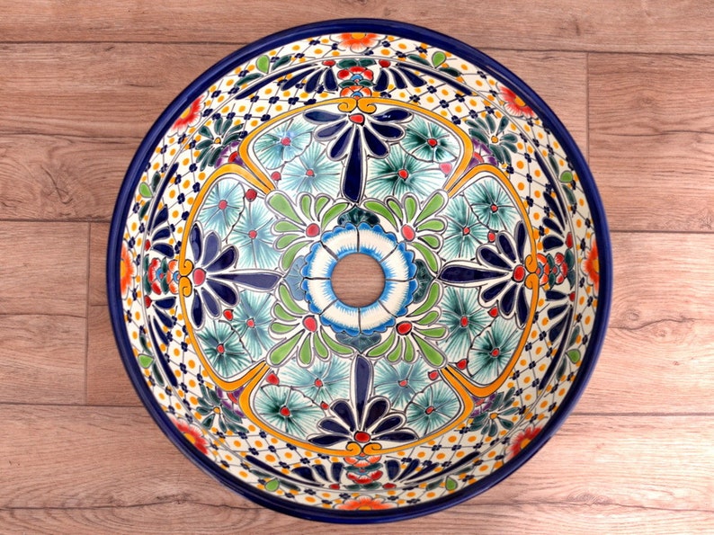 CARIBE - Mexican Handpainted Washbasin Round Sink MEDIUM Talavera ...