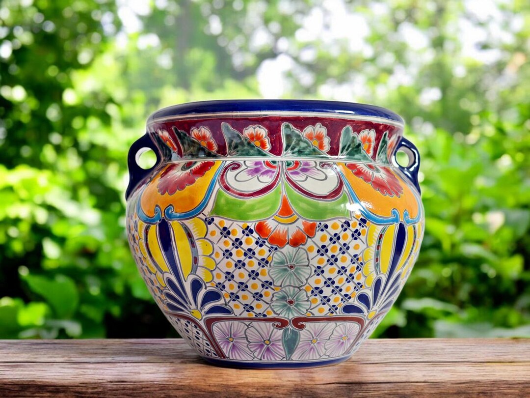 Mexican Colorful Flower Pot FRIEDA With Handles Approx. 25 Cm ...