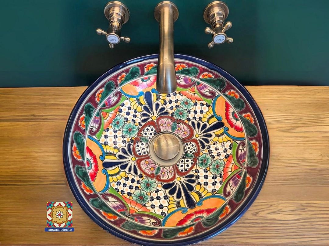 FRIEDA - Mexican Handpainted Washbasin Round Sink MEDIUM Talavera ...