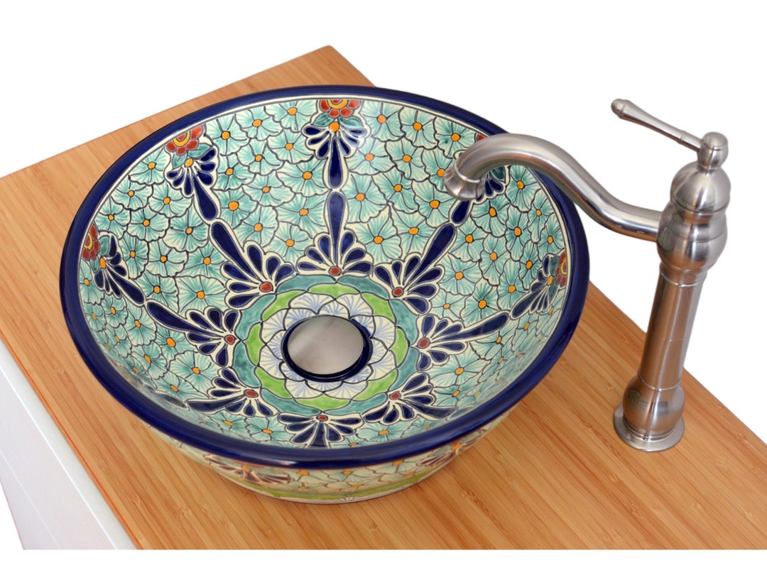 PASION Elegant Mexican Handpainted Washbasin 42 Cm Round Washbasin in ...