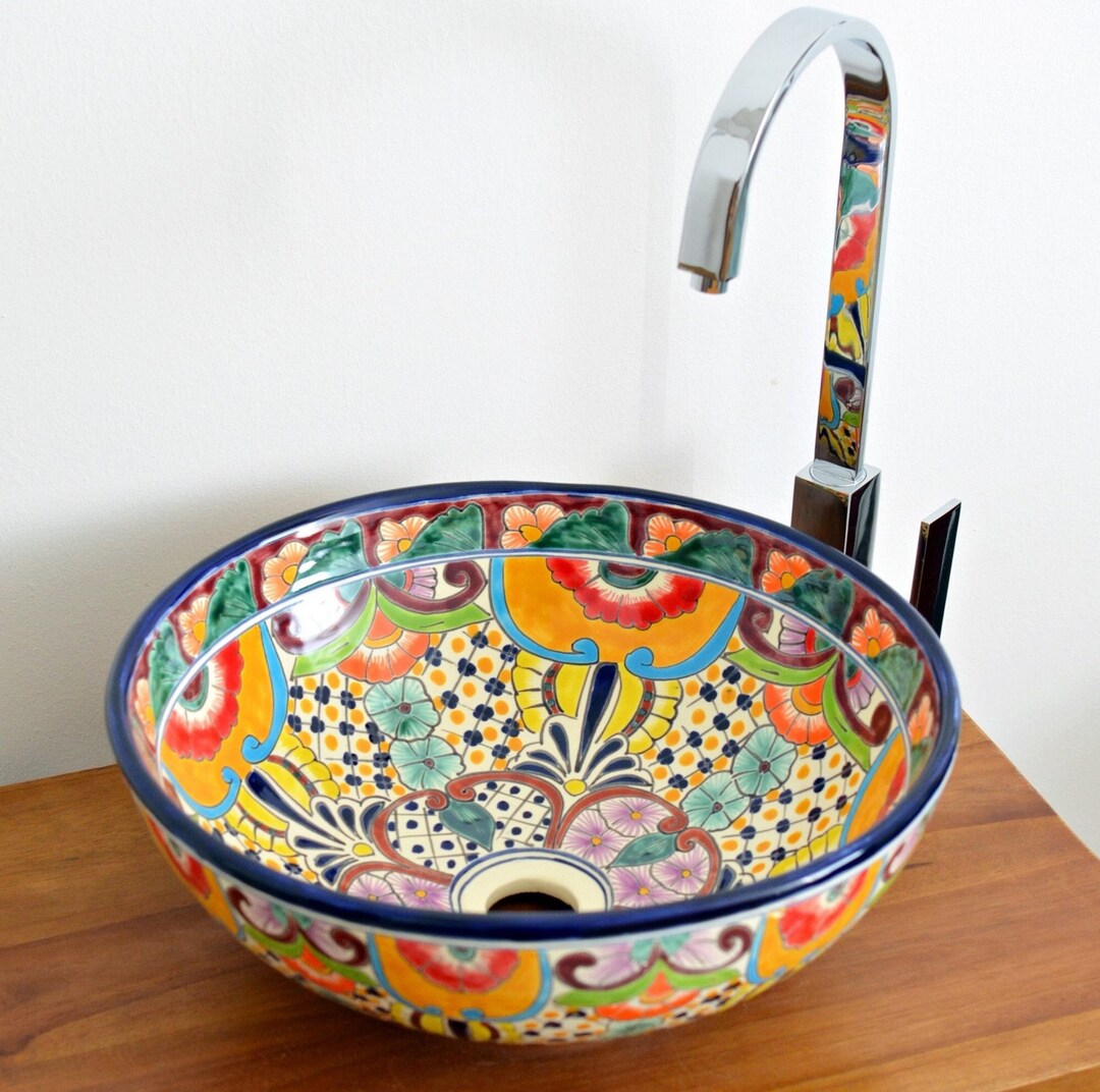FRIEDA - Mexican Handpainted Washbasin Round Sink MEDIUM Talavera ...