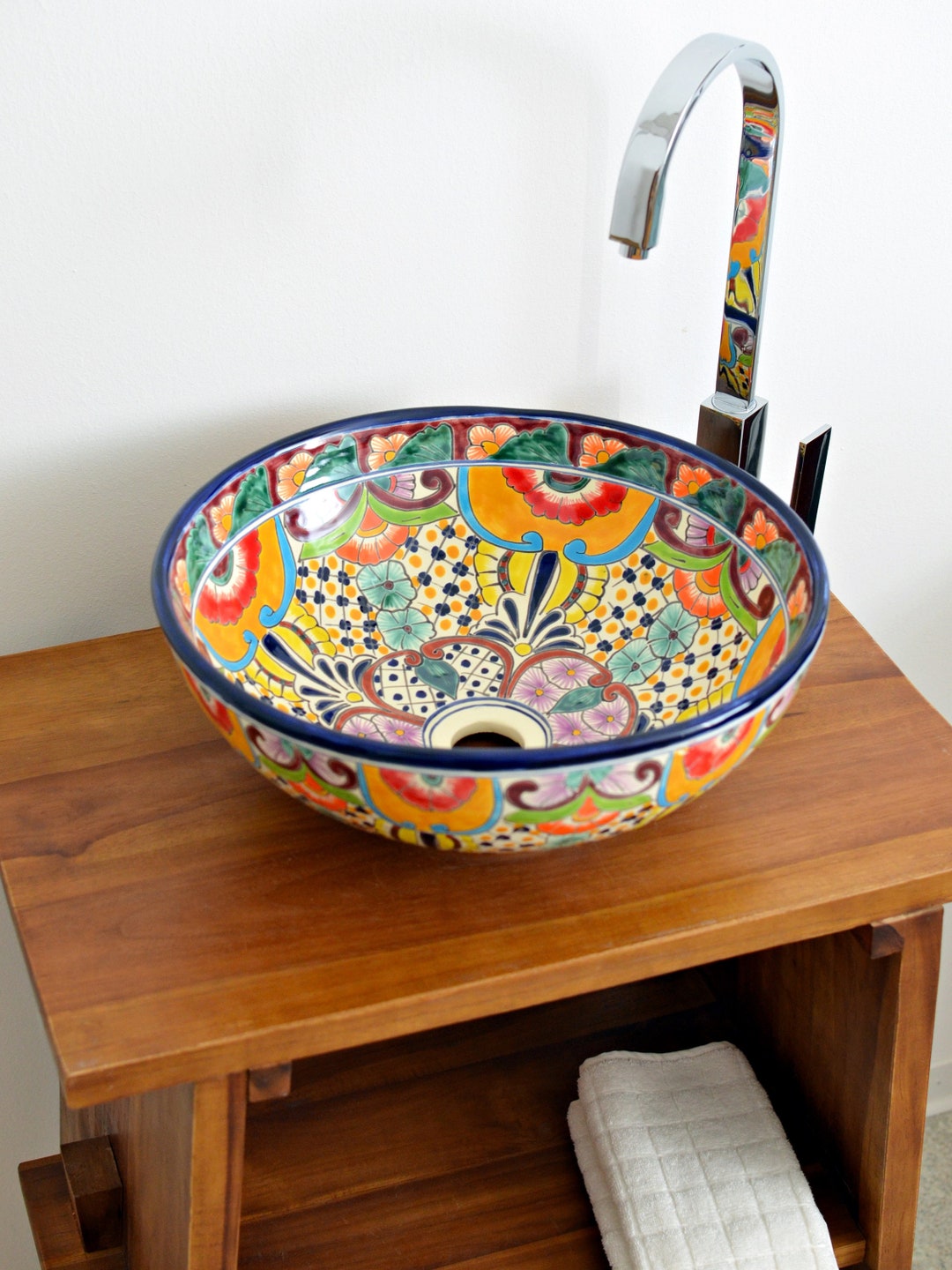 FRIEDA Mexican Handpainted Washbasin Round Sink MEDIUM Talavera Ceramic ...