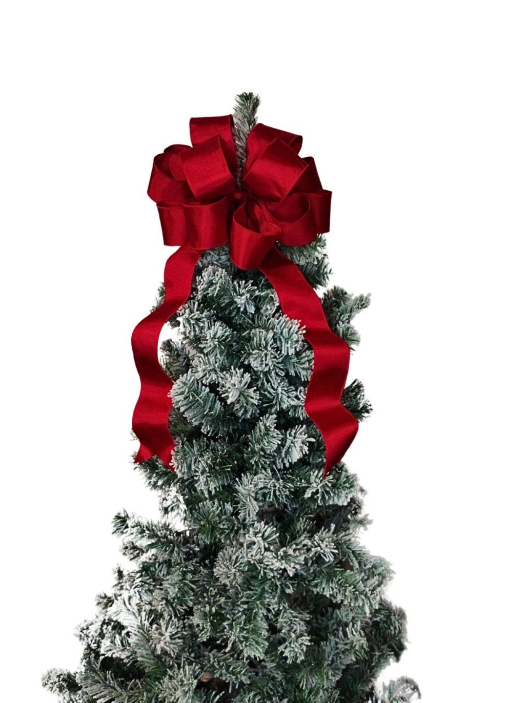 CHRISTMAS TREE BOW, Green Red Tree Topper, Christmas Bow Topper ...