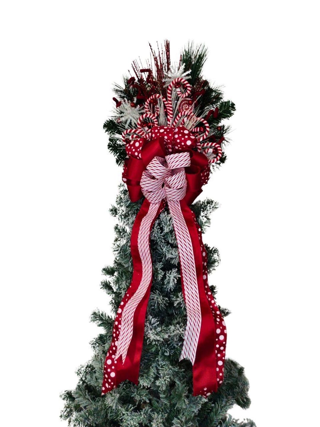 CHRISTMAS TREE TOPPER, Red & White Tree Topper, Whimsical Tree Topper ...