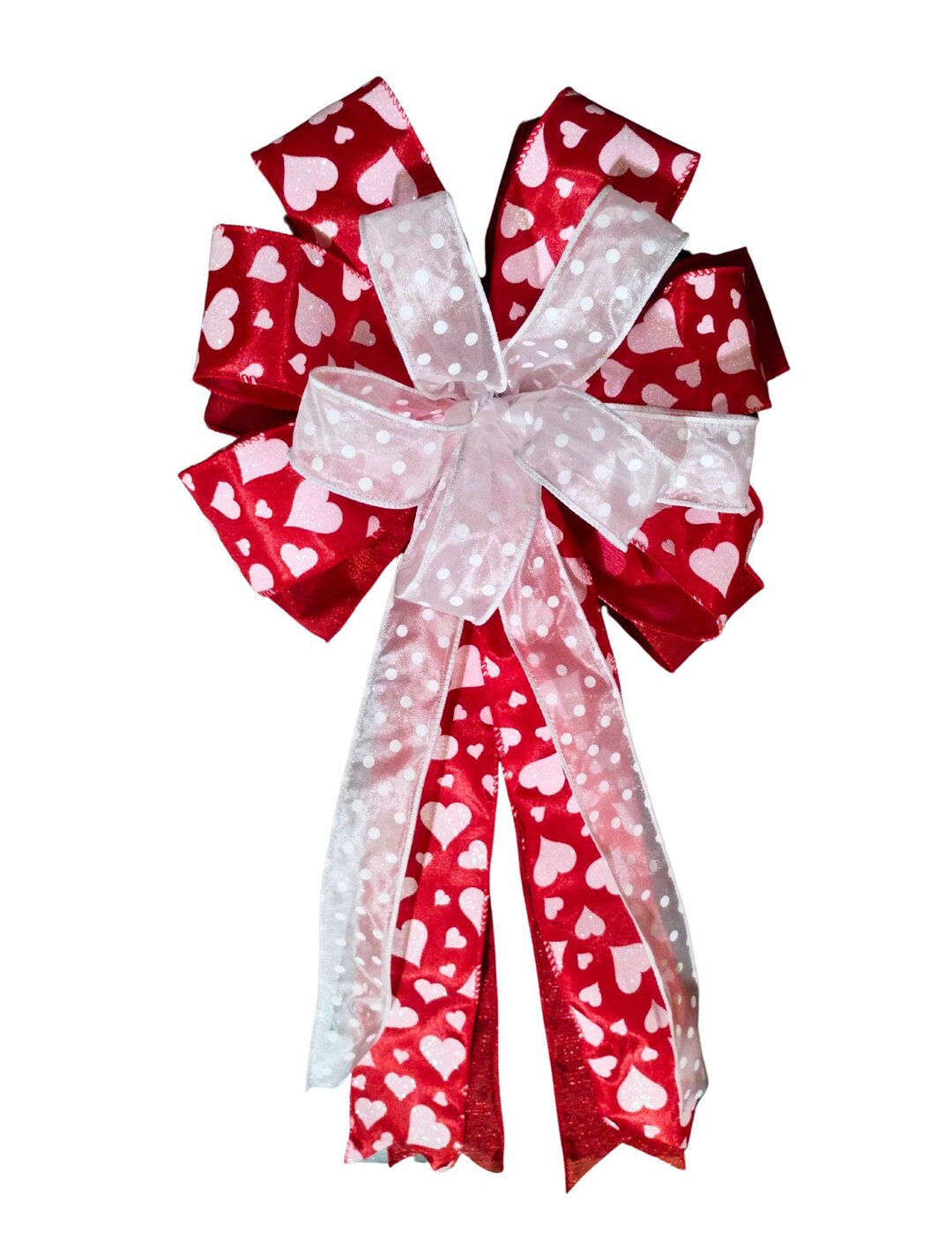 VALENTINES DAY BOW, Red White Bow, Hearts Bow, Red Polka Dot Bow, Red ...