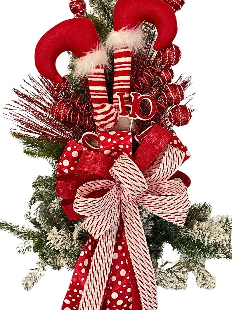 CHRISTMAS TREE TOPPER, Santa Tree Topper Red & White Tree Topper,ribbon ...