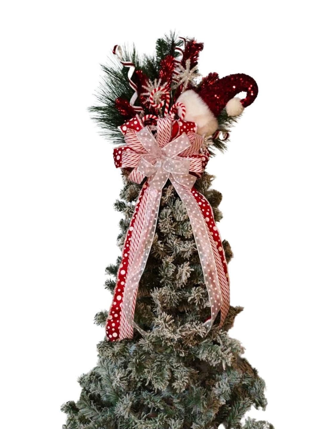 CHRISTMAS TREE TOPPER, Red and White Tree Topper, Holiday Tree Topper ...