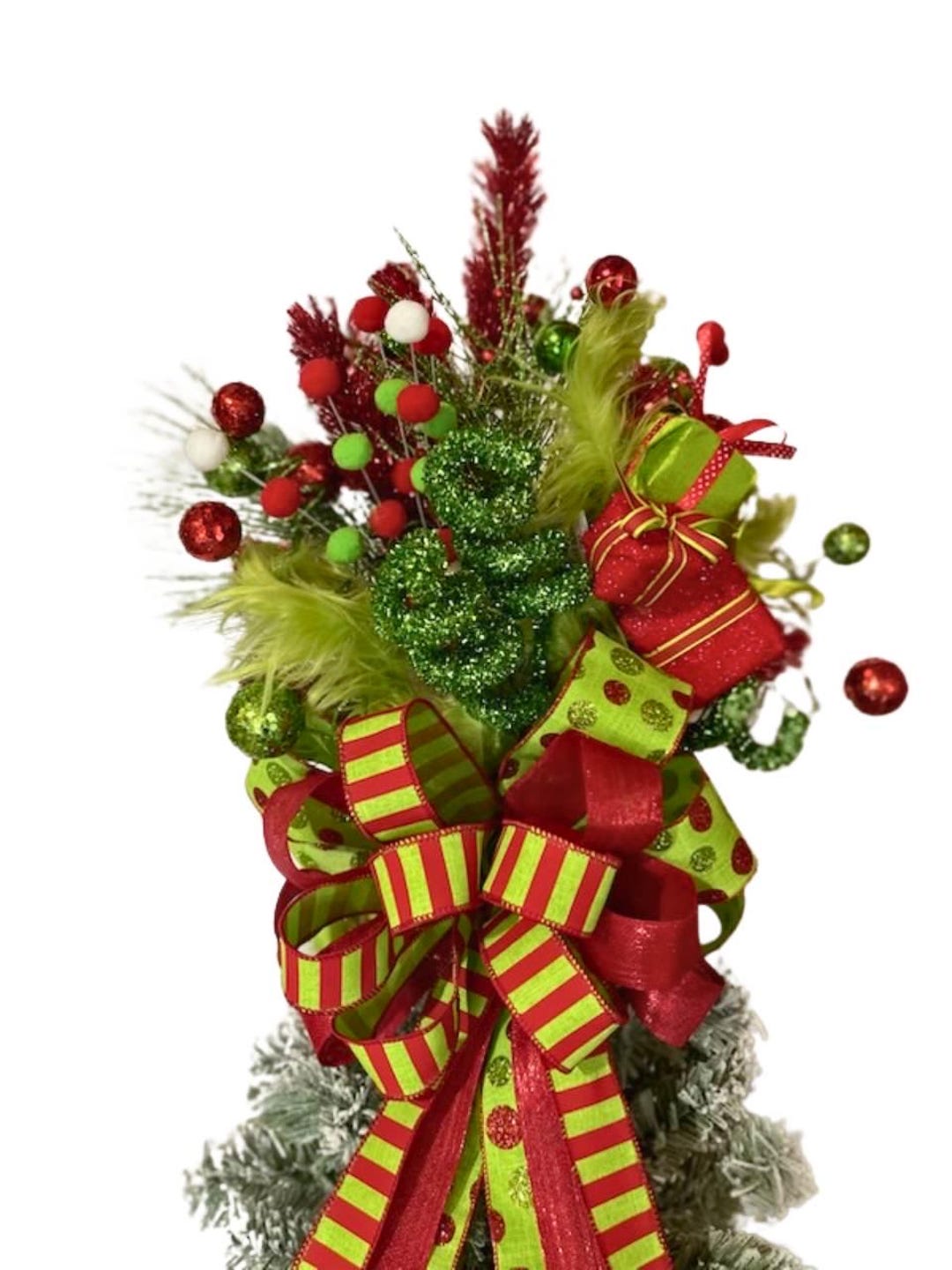 CHRISTMAS TREE TOPPER Green and Red Tree Topper Holiday Tree Topper ...