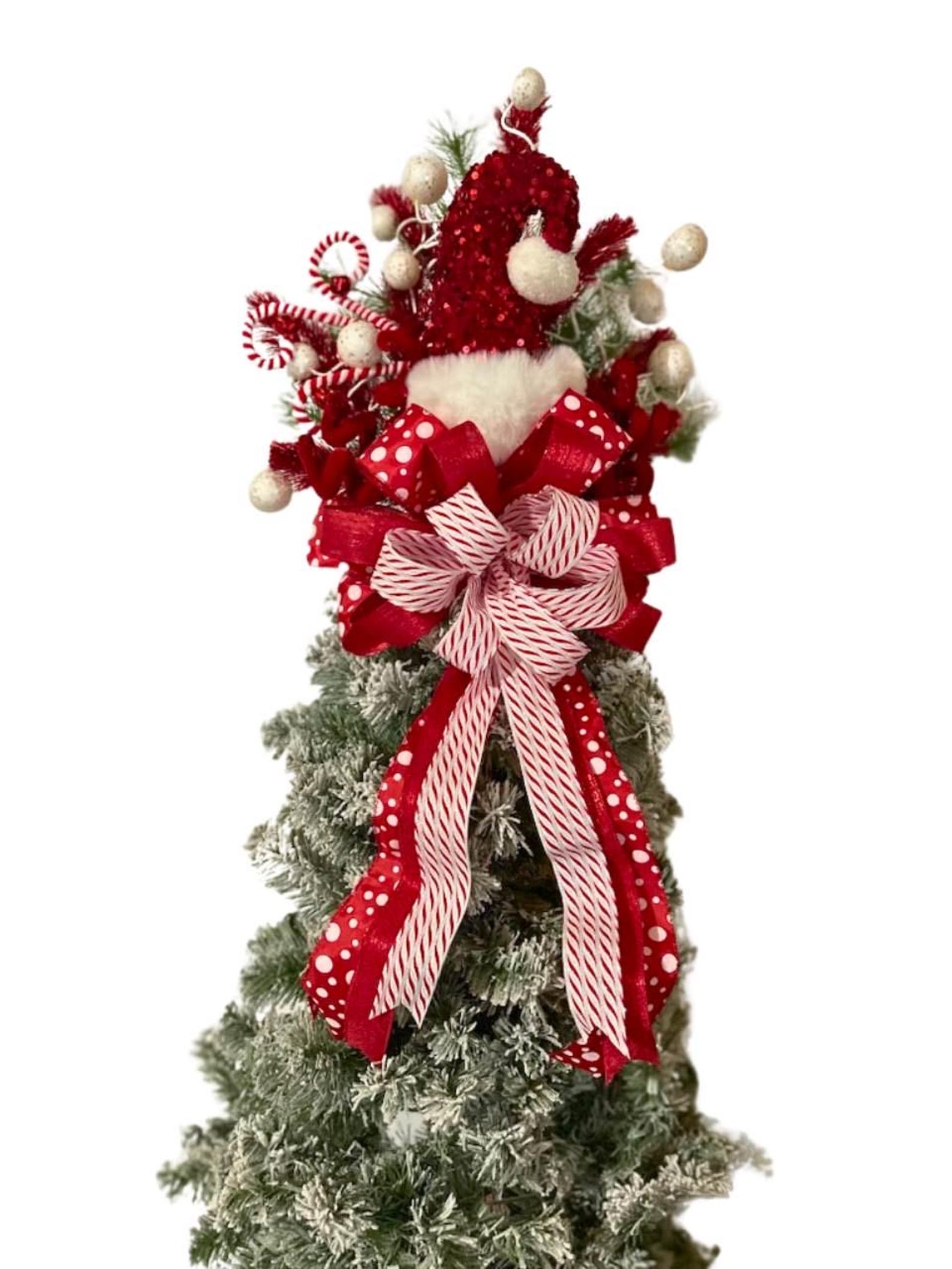 CHRISTMAS TREE TOPPER Red and White Tree Topper Holiday Tree Topper ...