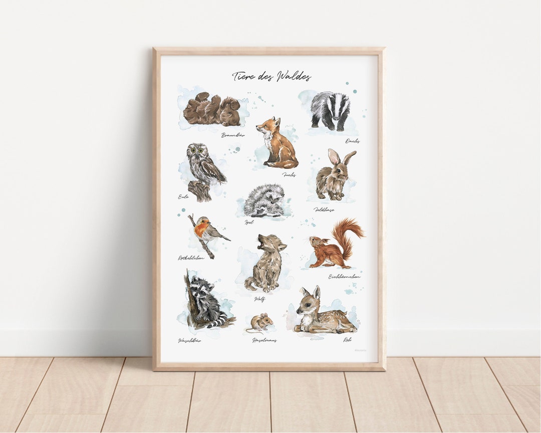 WOODLAND ANIMALS POSTER // 12 Cute Watercolor Animal Illustrations ...
