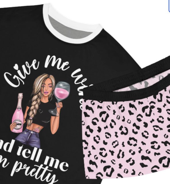 Cute Custom Women's Pajama Set, Personalized Wine Pajamas, Mom Wine Pjs ...