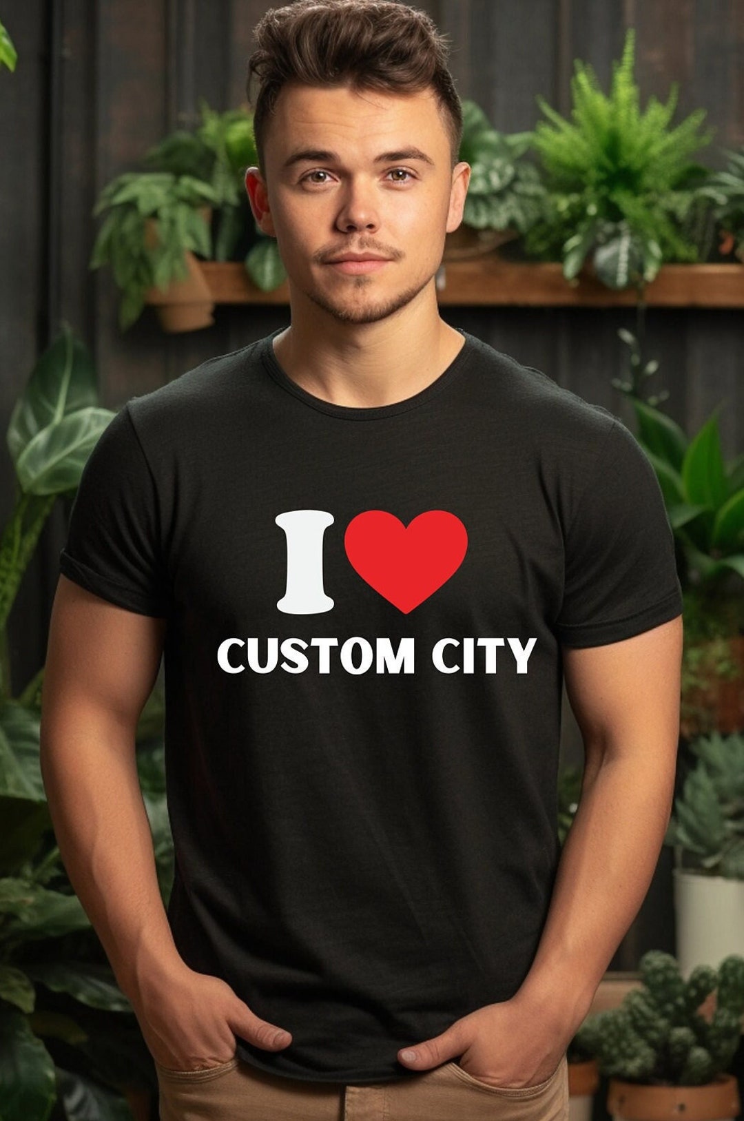 I Love Custom Men's Shirt, I Heart Custom Shirt, Custom Text Shirt ...