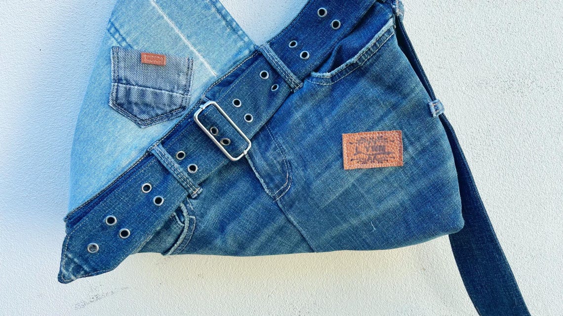 Denim Triangle Shape Crossbody Bag - Etsy
