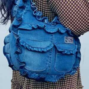 Denim Frilly/ruffled Top Handle/ Crossbody Bag - Etsy
