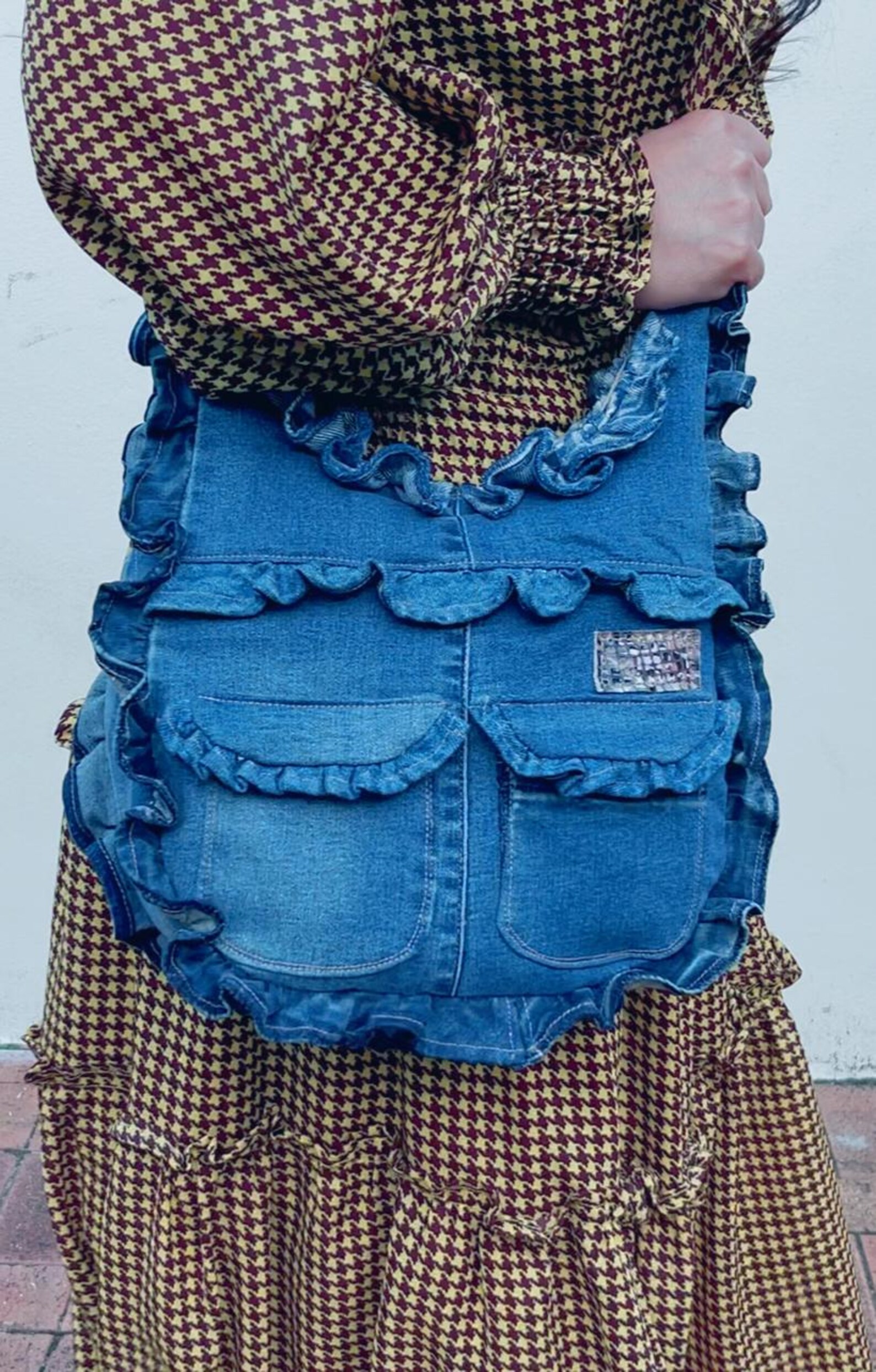 Denim Frilly/ruffled Top Handle/ Crossbody Bag - Etsy