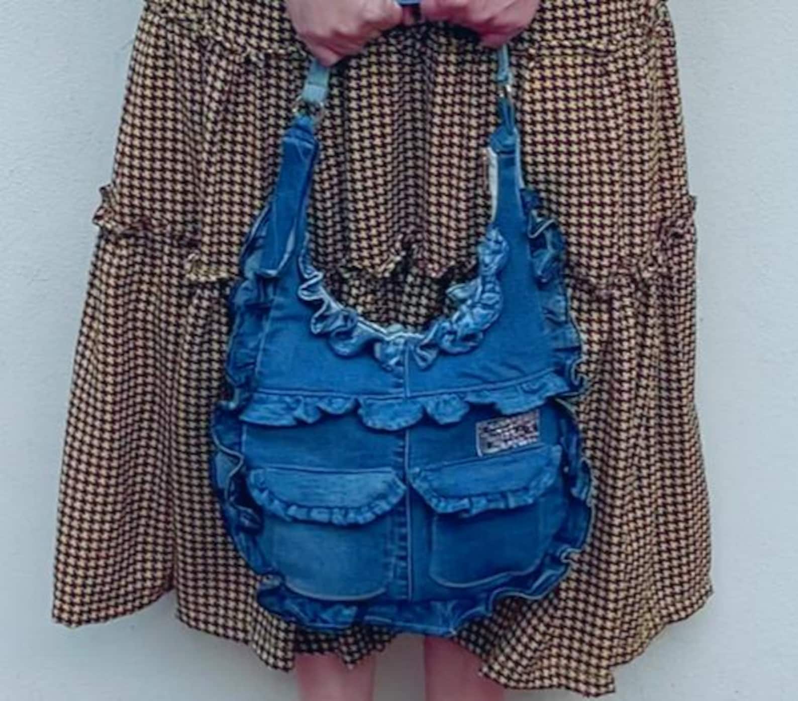 Denim Frilly/ruffled Top Handle/ Crossbody Bag - Etsy