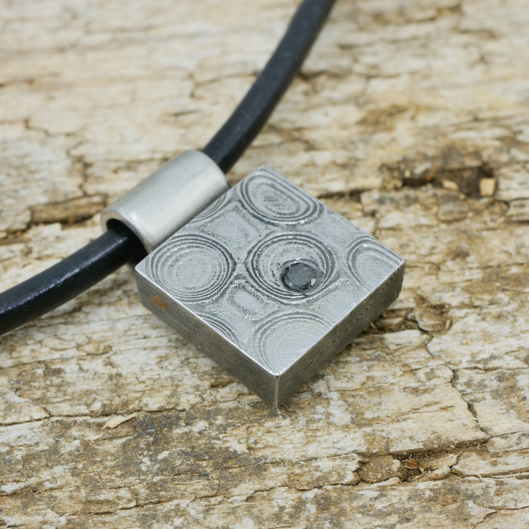 Damascus Steel, Pendant, Black Diamond, Damascus Steel, Forged, Men's ...