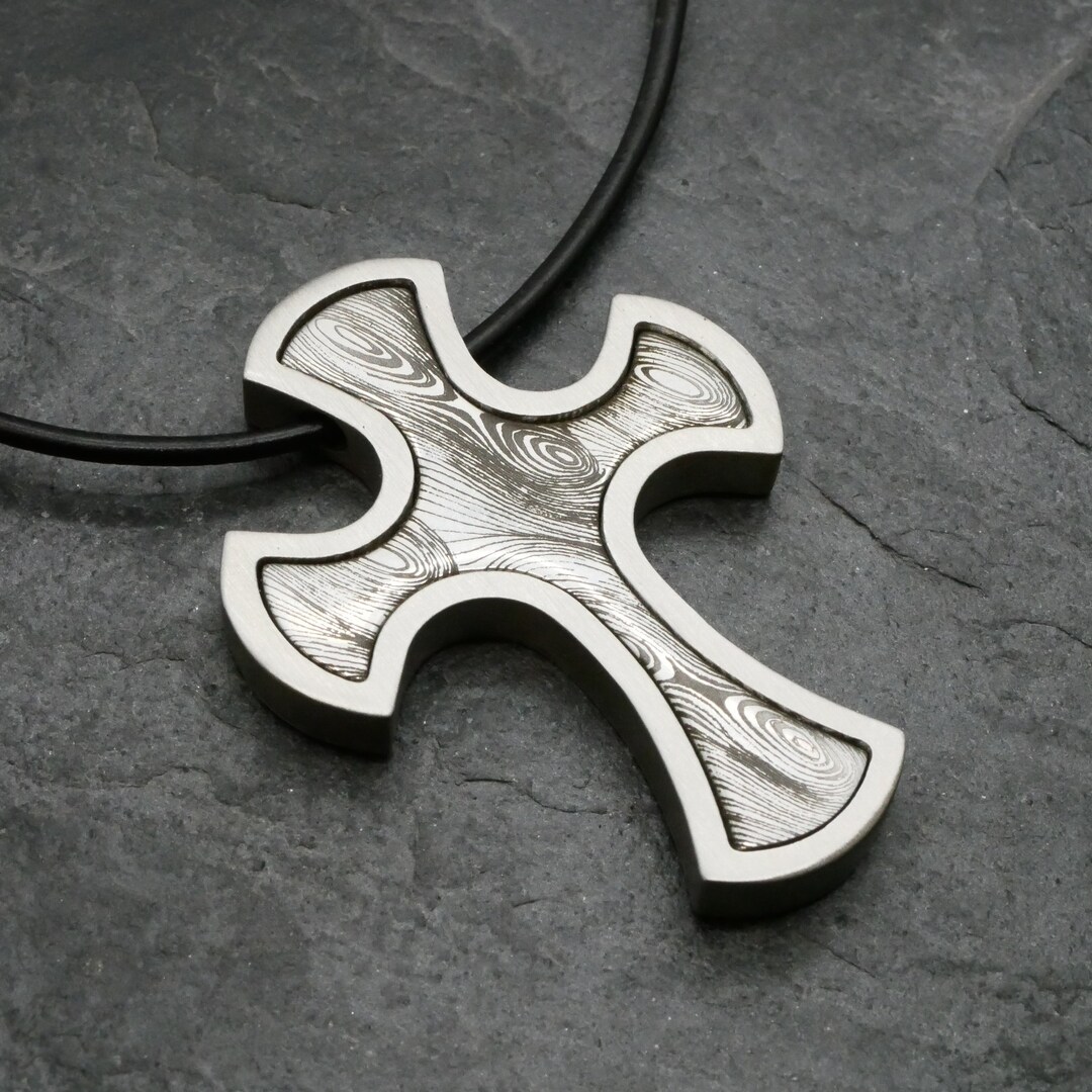 Cross, Stainless Steel, Double Cross & Name Engraving With Damask Motif ...