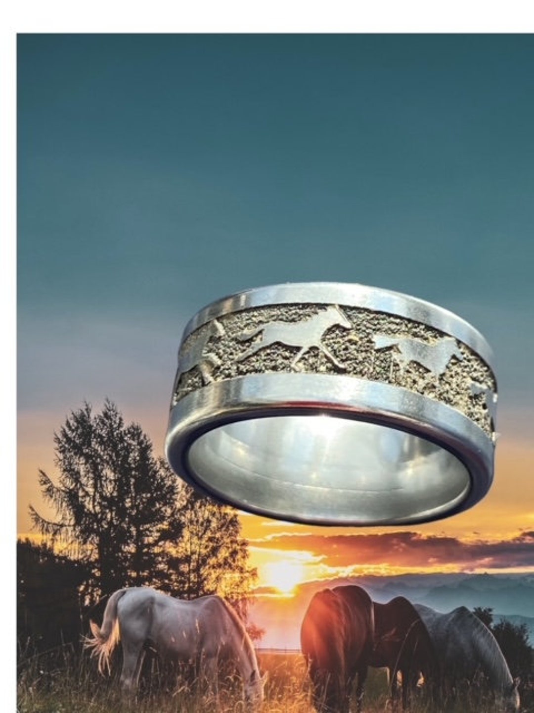 Ring galloping Horses, Stainless Steel, Band Ring, With Statement ...