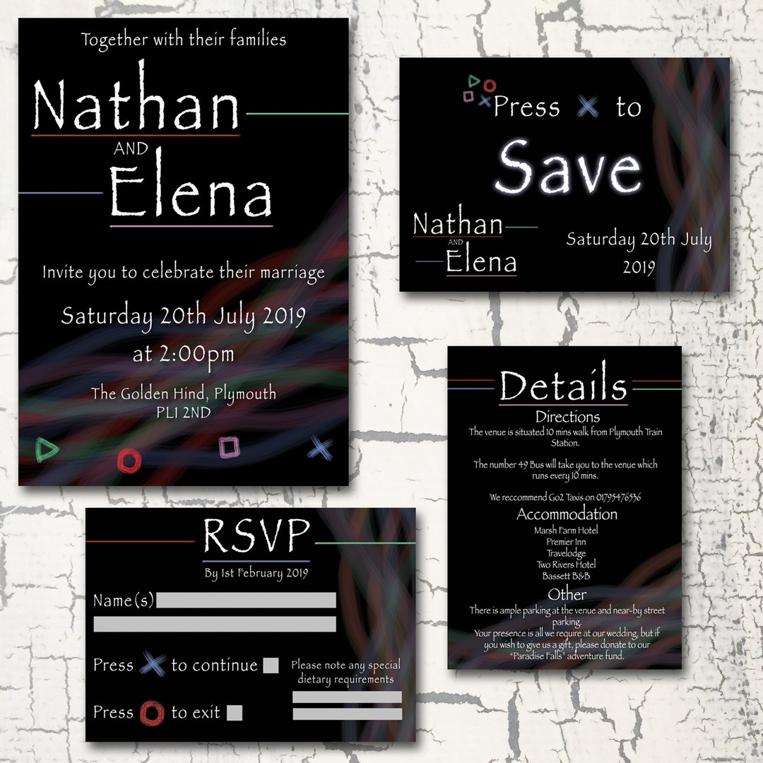 Inspired Playstation Video Game Wedding Invitation Bronze Package ...