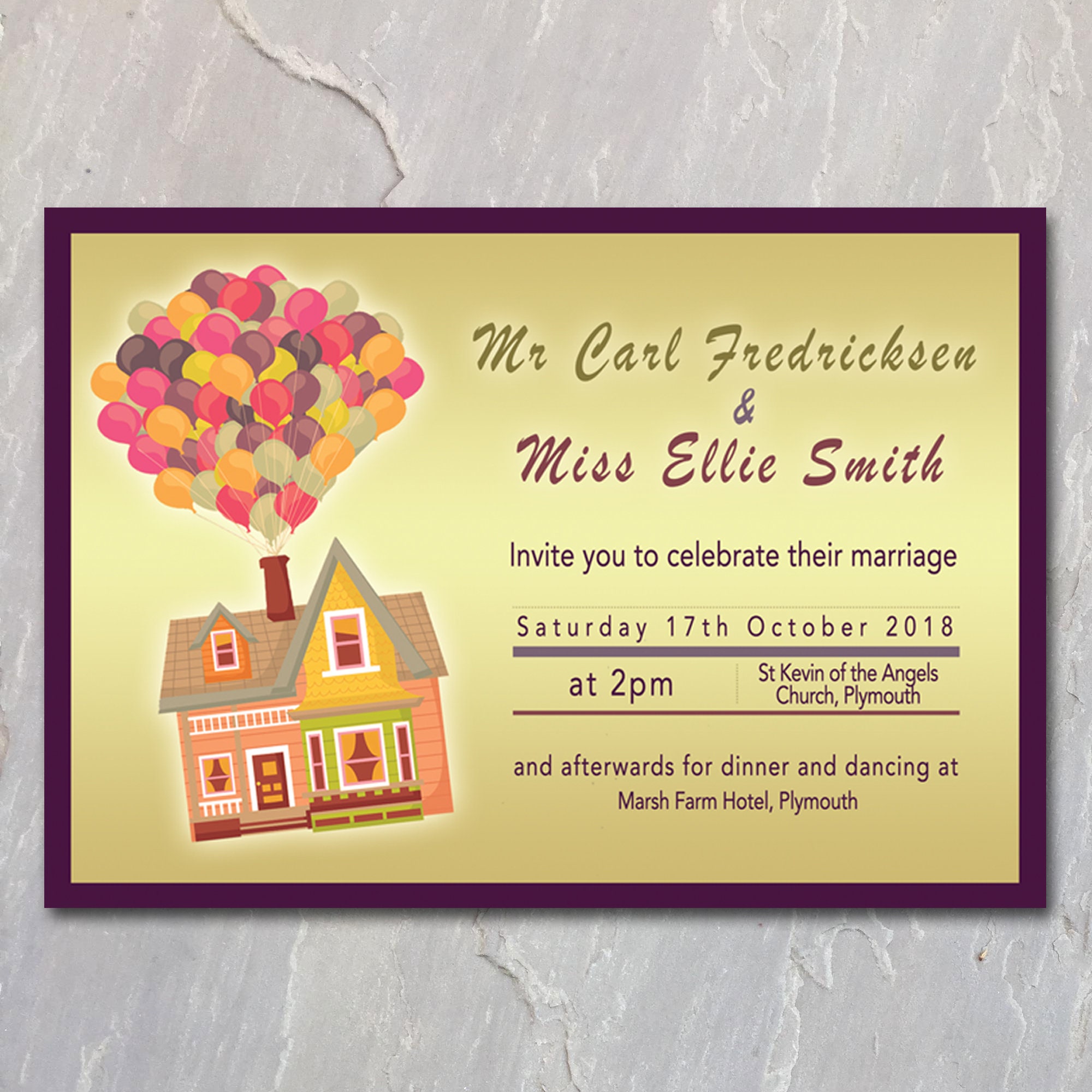 Inspired Disney Pixar up Wedding Invitation Silver Package Personalised ...