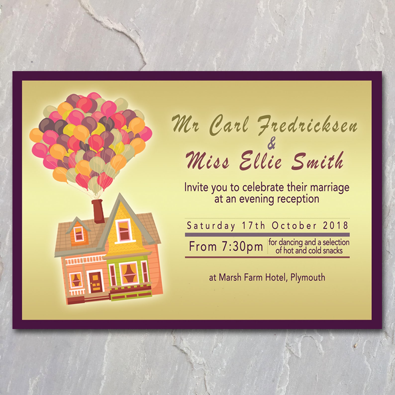 Inspired Disney Pixar up Wedding Invitation Silver Package Personalised ...