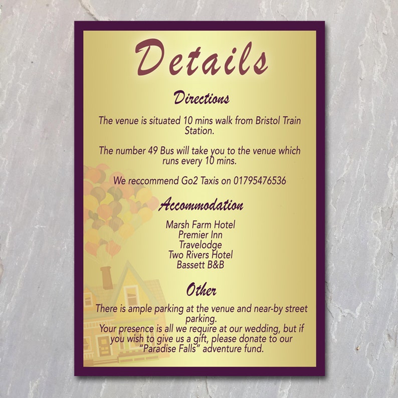 Inspired Disney Pixar up Wedding Invitation Silver Package Personalised ...