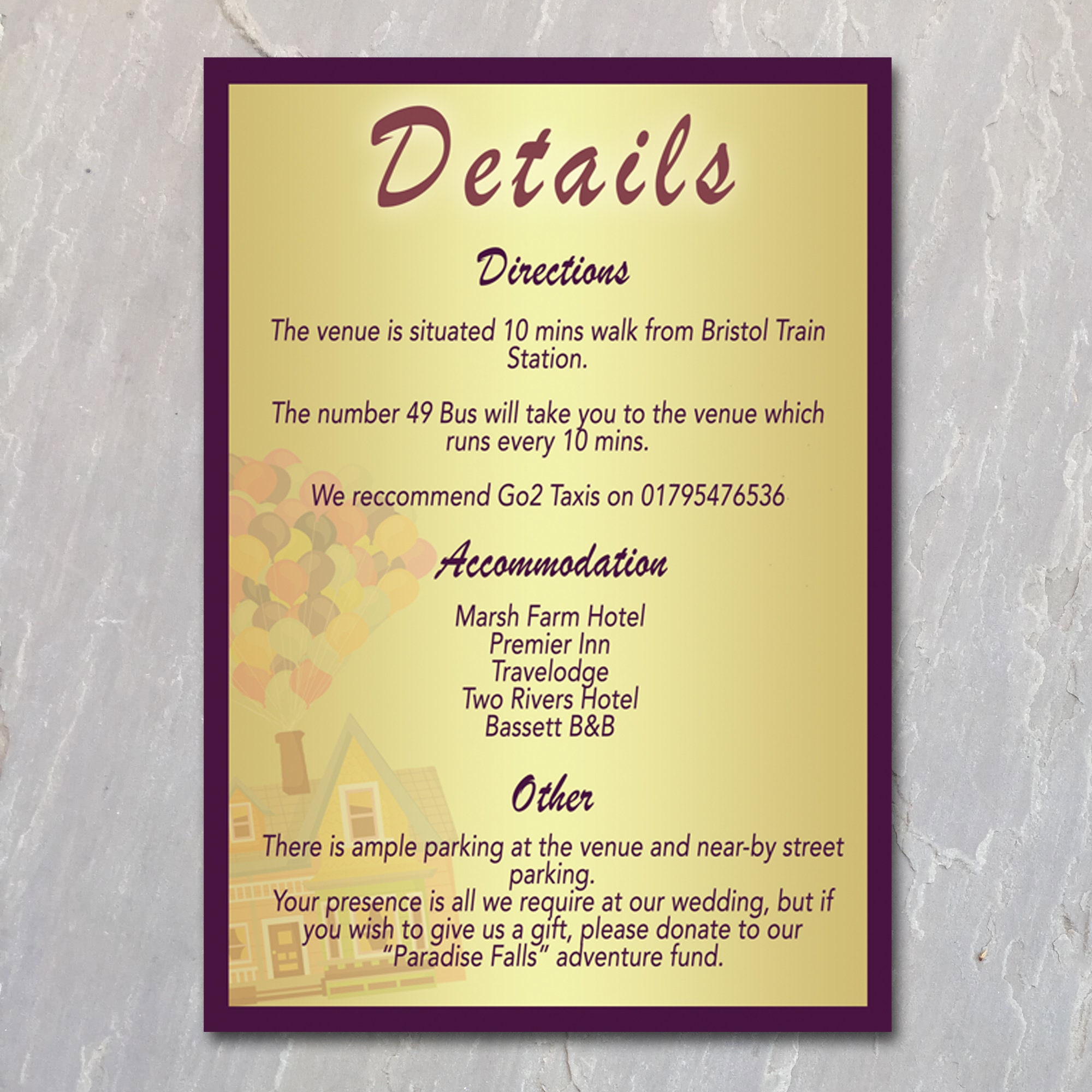 Inspired Disney Pixar up Wedding Invitation Gold Package ...
