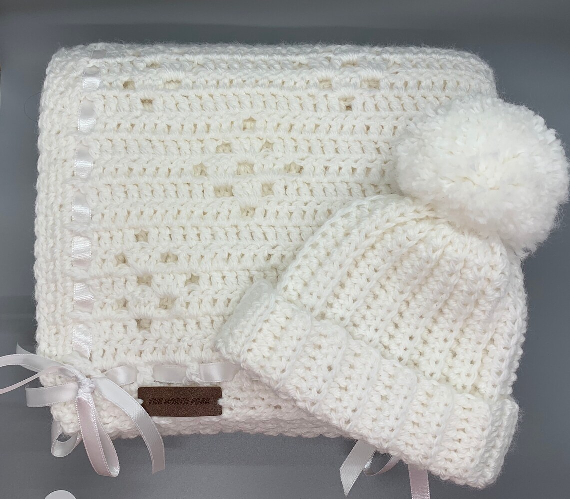Crochet Baby Blanket With Matching Hat, Christening Blanket, Baby Gift ...