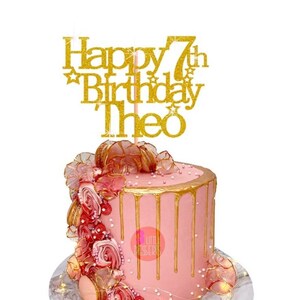 Happy 7th Birthday Cake Topper – Gold Blue Pink Sparkling Glitter Party ...