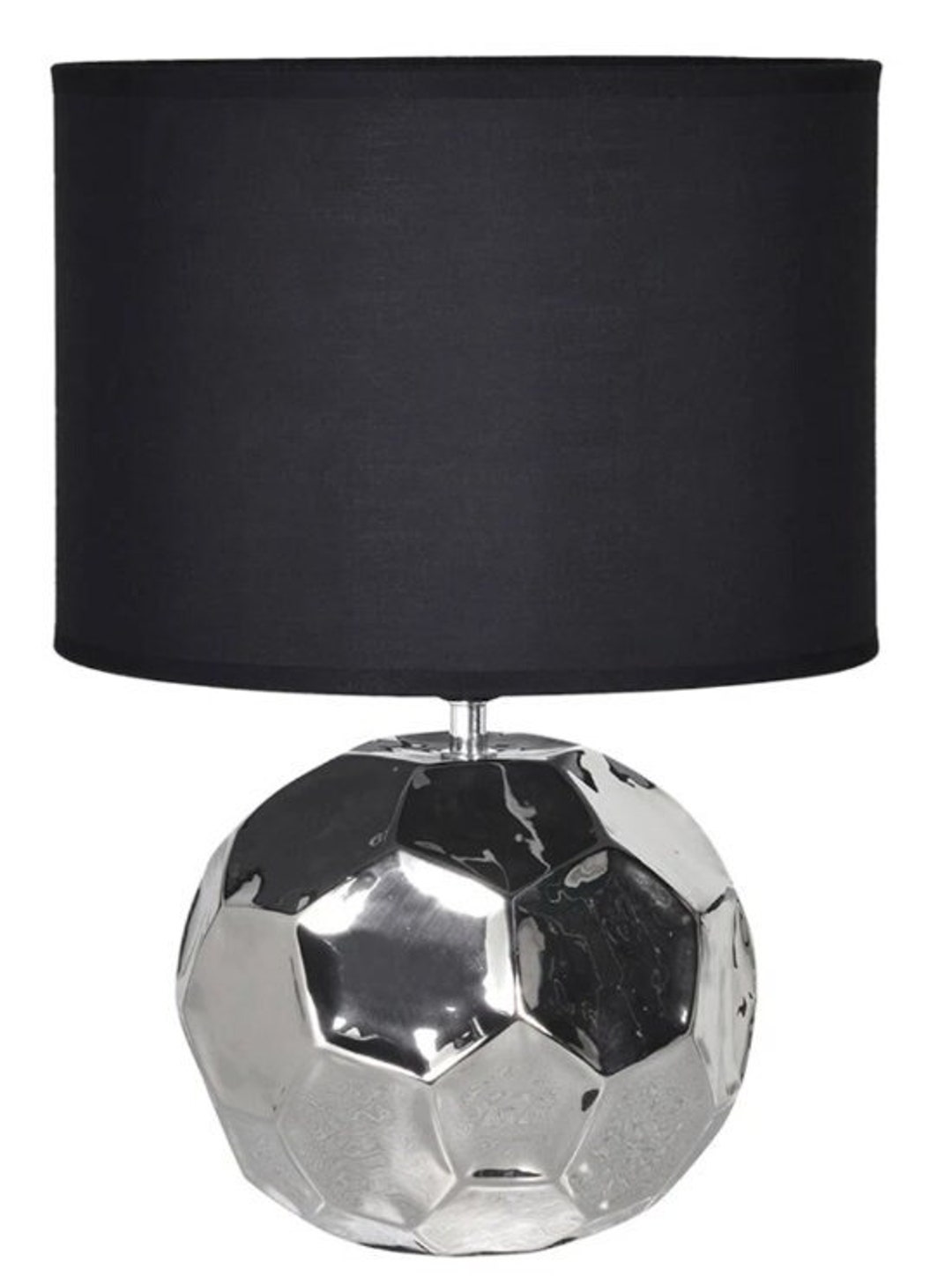 Elegant Glam Ceramic Table Lamp Silver Round Base Black Drum Shade - Etsy