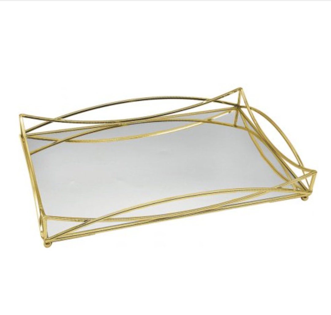 Gold Gatsby Rectangular Mirror Tray 29cm - Etsy UK