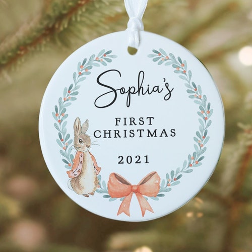 Baby's First Christmas Tree Decoration Rabbit Bauble Girl | Etsy UK