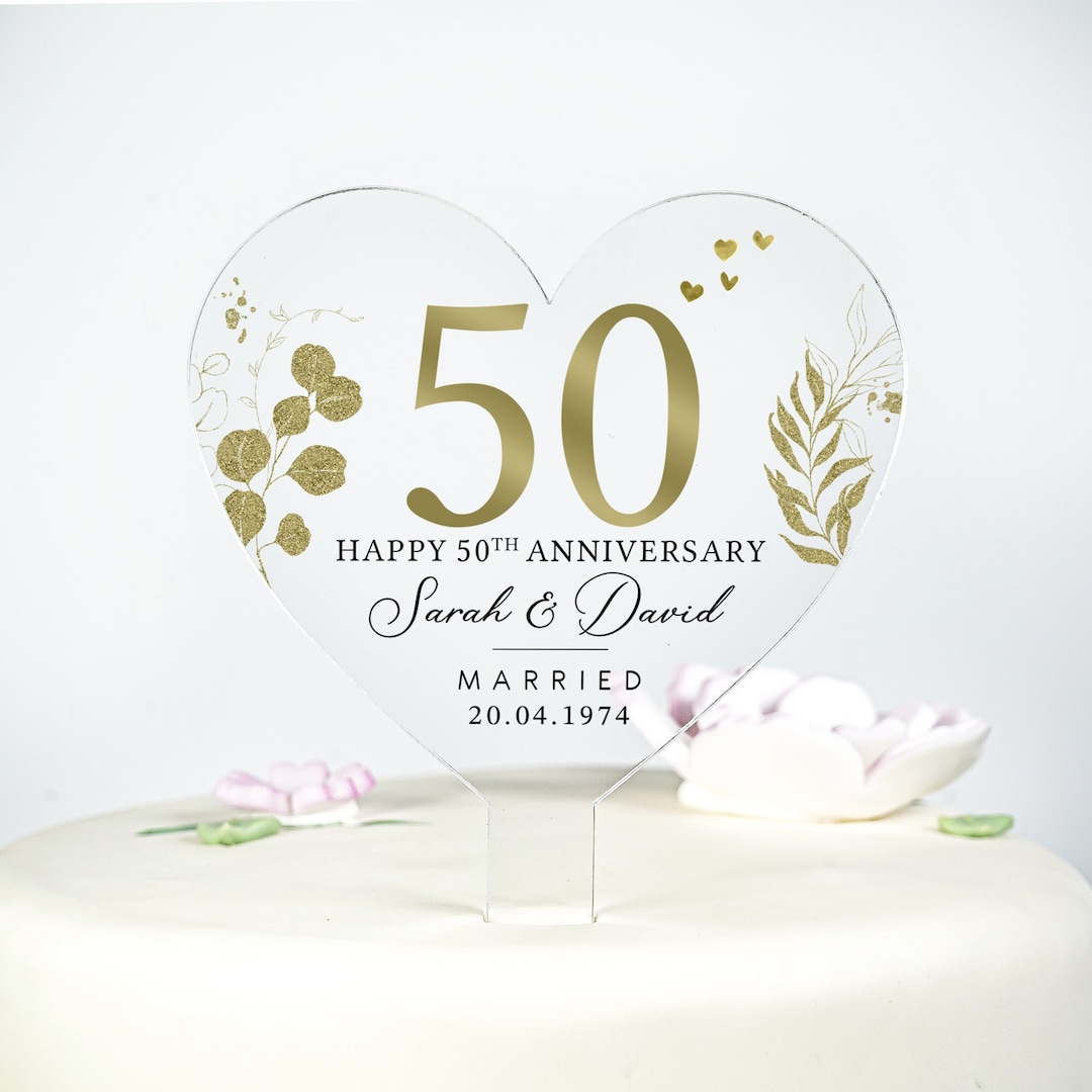 Personalised 50th Anniversary Cake Topper, Golden Anniversary Cake ...