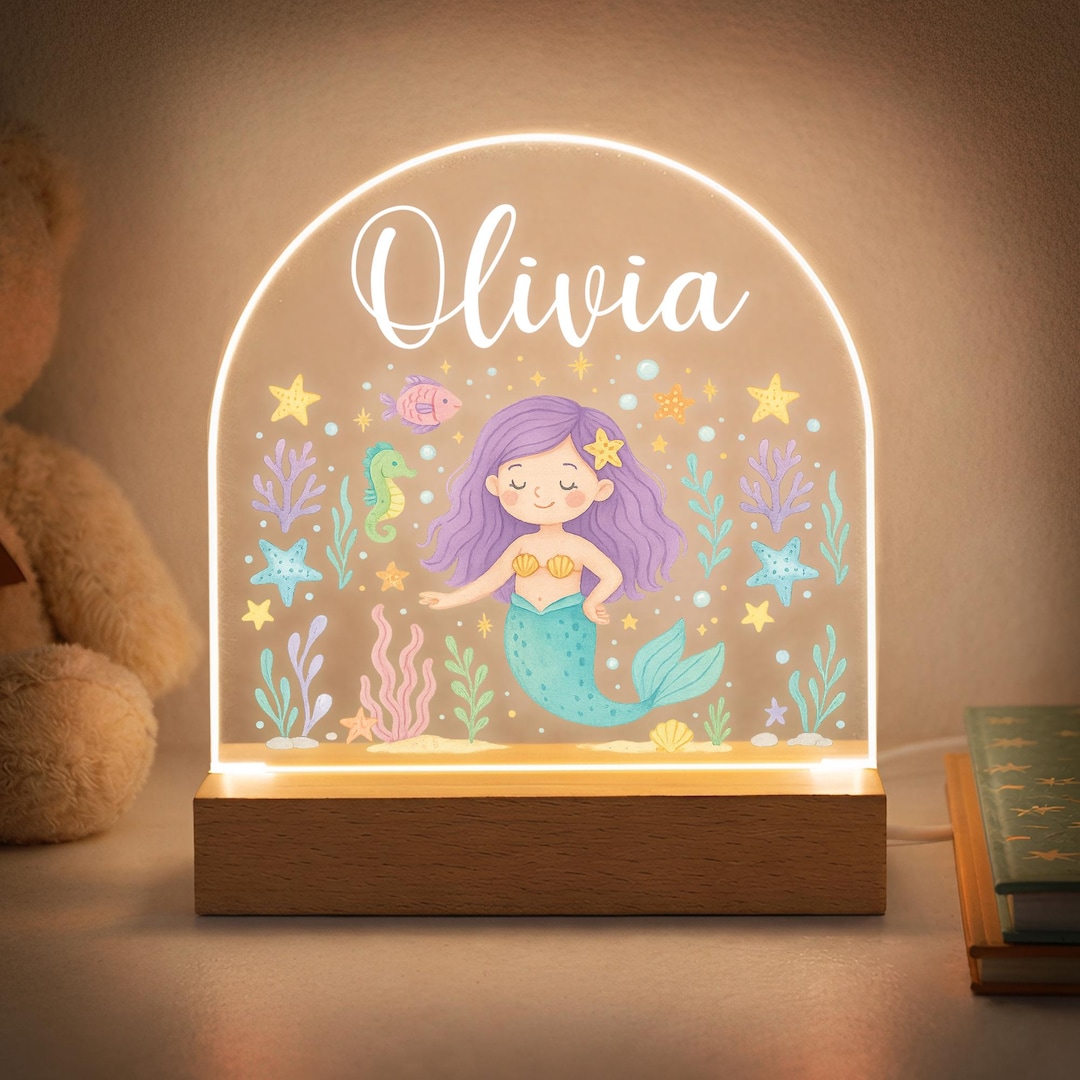 Personalised LED Girl Night Light, Mermaid Light, Kids Night Light Gift ...