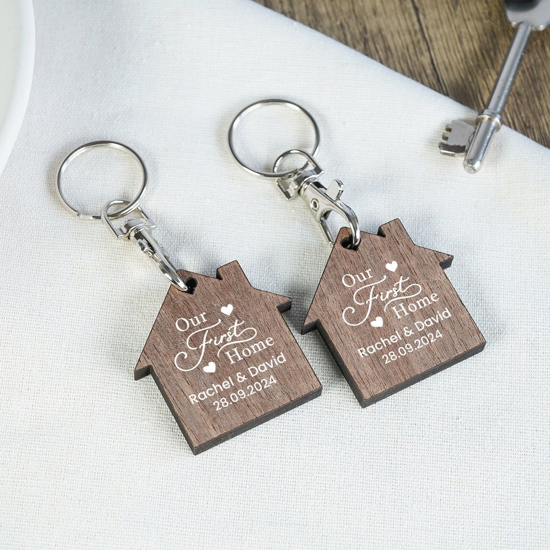 Personalised New Home Keyrings, First Home Keyrings, House Keyrings Set ...