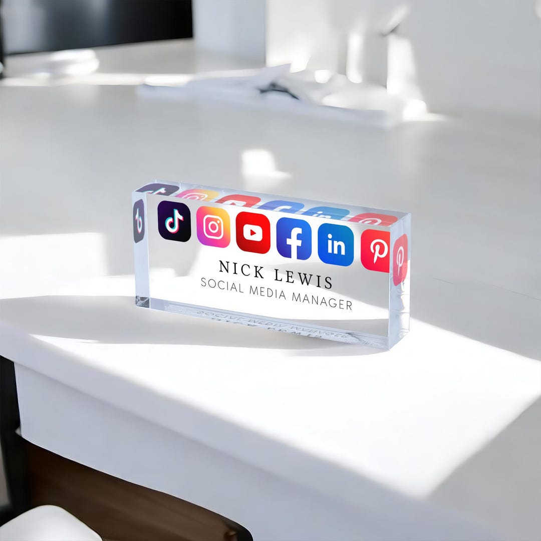 Personalised Social Media Desk Name, Custom Desk Block, Office Logo ...