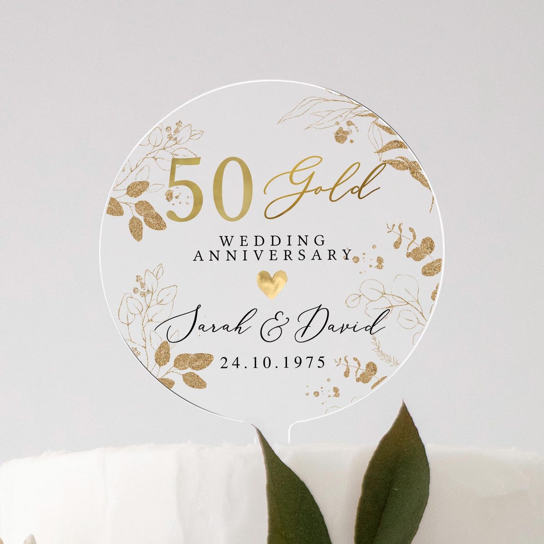 Personalised Anniversary Cake Topper, Golden Anniversary Cake Topper ...