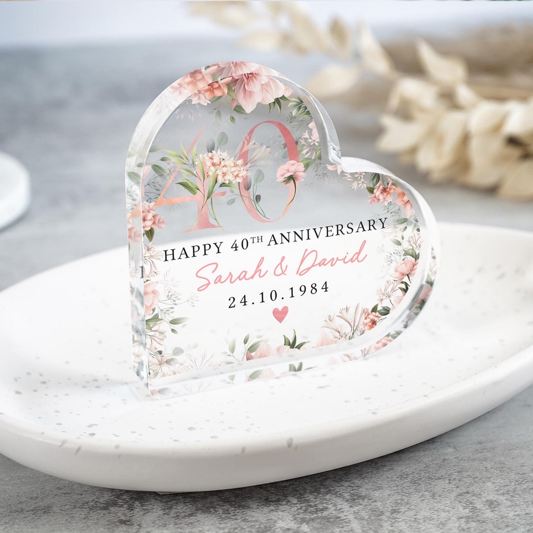 Personalised Floral 40th Anniversary Gift, Ruby Anniversary Plaque ...